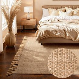 Hanse Home Teppich &raquo;Fjord&laquo; rechteckig 10 mm H&ouml;he Jute, Handgemacht, Naturteppich, Wohnzimmer, L&auml;ufer, Fransen Jute B : 120cm 1 Stk., 10mm, L: 170cm