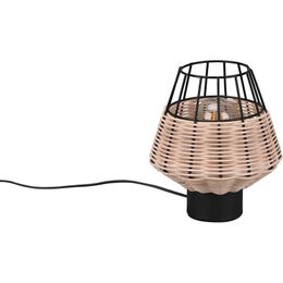 REALITY LEUCHTEN Schreibtischlampe &raquo;Borka&laquo; E27 1 Stk. warmwei&szlig; - kaltwei&szlig; Boho Tischleuchte aus Rattan exkl 1xE27 max 40W, Schnurschalter &Oslash; 17cm beige