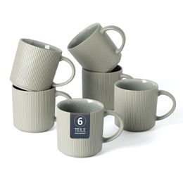 OTTO home Becher &raquo;Kaffeebecher Ylvii, 6er Set&laquo; Riffeloptik, sp&uuml;lmaschinenfest und mikrowellengeeignet, 460 ml grau Steinzeug &Oslash; 9,4cm x 9,8cm, 460ml, 6