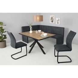Hela Essgruppe &raquo;SPREE&laquo; 4 Stk. tlg. Esstisch 140x90 cm mit Dickkante, Microfaserbezug braun Microfaser, rechtsb&uuml;ndig