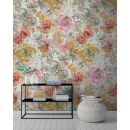 A.S. Cr&eacute;ation Fototapete &raquo;Aquarell Dreams Blumen-Tapete Mustertapete Aquarellfarben Blumen&laquo; matt glatt Vliestapete Landhaus f&uuml;r Schlafzimmer K&uuml;che Wohnzimmer Blumen