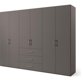 set one by Musterring Dreht&uuml;renschrank &raquo;Henderson&laquo; mit 3 Schubladen, inkl. Fachb&ouml;den und Kleiderstangen grau Holzwerkstoff B/H/T: 301cm x 223cm x 60cm
