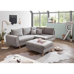 ED EXCITING DESIGN Ecksofa &raquo;Alice L-Form&laquo; mit Hocker & 3 Zierkissen grau 100% Polyester B/H/T: 249cm x 94cm x 175cm, Microvelours, Recamiere rechts