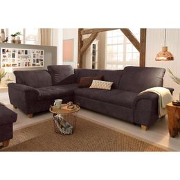 Home Affaire Ecksofa &raquo;Lyla fester Sitzkomfort, bequeme Armlehnen, Breite 275cm, L-Form&laquo; wahlweise mit R&uuml;ckenfunktion und Bettfunktion braun Luxus-