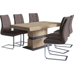 ByLiving Essgruppe 5 Stk. tlg. braun B/H/T: 160cm x 95,5cm x 62cm, Kunstleder, Einlegeplatte, ausziehbar
