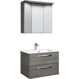 Badm&ouml;bel-Set &raquo;Trentino 2-teilig Mineralmarmor-Waschtisch mit LED-Spiegelschrank&laquo; 3 Stk. tlg. grau Einheitsgr&ouml;&szlig;e