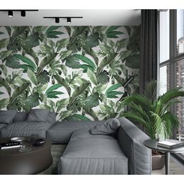 marburg Fototapete &raquo;Leaves&laquo; Motiv botanisch texturiert moderne Tapete f&uuml;r Wohnzimmer Schlafzimmer K&uuml;che wei&szlig; Vlies B/L: 1,59m x 2,7m, Rollen: 1