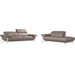 Egoitaliano Sofa &raquo;Anais, erstklassiger Sitzkomfort, Fu&szlig;farbe chrom&laquo; Set, Kopfteil verstellbar, Leder BACIO, safari beige Leder BACIO, Ottomane Armlehne links