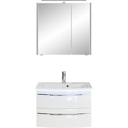 Badm&ouml;bel-Set &raquo;Serie 7045 2-teilig Mineralmarmor-Waschtisch mit LED-Spiegelschrank&laquo; Set, 2 Stk. tlg. wei&szlig; Holzwerkstoff B/H/T: 73,2cmcm x 200cmcm x 