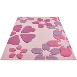 LUXOR living Kinderteppich &raquo;Flair&laquo; rechteckig 15 mm H&ouml;he Kurzflor, Blumen Design, Kinderzimmer rosa Kunstfaser B : 160cm 1 Stk., 15mm, L: 230cm