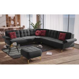Sit & More sit&more Ecksofa &raquo;Orient 1 L-Form&laquo; inkl. 4 Zierkissen mit Strass-Stein, goldfarbene Metallf&uuml;&szlig;e schwarz 100% Polyester B/H/T: 299cm x 88cm x 279cm, 