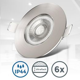 B.K.LICHT LED Einbauleuchte &raquo;BK_EL1278 6er Set Bad Einbaustrahler, IP44 gesch&uuml;tzt, flache Spots&laquo; LED-Modul 6 Stk. Warmwei&szlig; 3.000K, 480Lm, 4,9W, Kunststoff, 9 x 