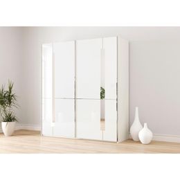 Musterring Schwebet&uuml;renschrank &raquo;Imola W&laquo; inkl. Einlegeb&ouml;den und Kleiderstangen, mit Glast&uuml;ren inkl. Zierspiegel wei&szlig; Floatglas, Holzwerkstoff B/H/T: 197,3cm x 