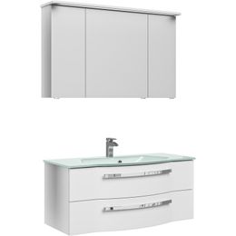 Badm&ouml;bel-Set &raquo;Serie 4005, vormontiert, Glaswaschbecken, Spiegelschrank&laquo; 3 Stk. tlg. wei&szlig; Holzwerkstoff Einheitsgr&ouml;&szlig;e
