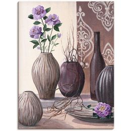 Artland Leinwandbild &raquo;Violette Rosen und braune Vasen&laquo; Vasen & T&ouml;pfe 1 Stk. tlg. auf Holzrahmen gespannt lila Leinwand B/H/T: 60cm x 80cm, Leinwandbild Vasen 