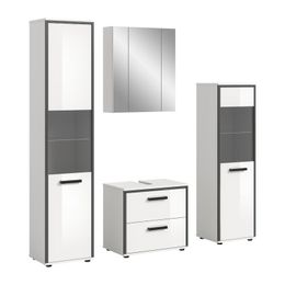 Welltime Badm&ouml;bel-Set &raquo;KAJO, 4-tlg. Badkombination, wei&szlig; hochglanz&laquo; Set, Set, best. aus:1Hochschrank,1Spiegelschrank,1WBU,1Midischrank, 4 Stk. tlg. 