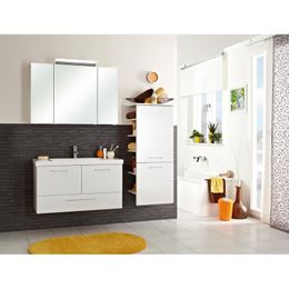 Badm&ouml;bel-Set &raquo;Quickset 341 3-teilig, Mineralmarmor-Waschtisch und LED-Spiegelschrank&laquo; Set, 3 Stk. tlg. wei&szlig; Holzwerkstoff, MDF B/H/T: 155cmcm x 45cmcm
