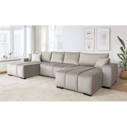 Home Affaire Wohnlandschaft &raquo;Bello U-Form, B: 347 cm&laquo; Schlaffunktion, Bettkasten & 2 Zierkissen, Federkern 100% Polyester B/H/T: 347cm, Luxus-