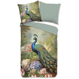 Good Morning Wendebettw&auml;sche &raquo;Esther&laquo; 3 Stk. 100% Baumwolle, Renforc&eacute;, Rei&szlig;verschluss, Wendeoptik, Pfau, Gr&uuml;n bunt Renforc&eacute;, Obermaterial: 100% 
