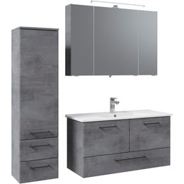 Badm&ouml;bel-Set &raquo;Quickset 945 3-teilig, Keramik-Waschtisch mit LED-Spiegelschrank&laquo; 4 Stk. tlg. grau Einheitsgr&ouml;&szlig;e