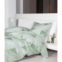 Janine Bettw&auml;sche &raquo;J. D.&laquo; 3 Stk. mit Reissverschluss gr&uuml;n Mako-Satin, Obermaterial: 100% Baumwolle B/L: 200cm x 220cm, 1 Stk., 2 Stk., Mako-Satin, B/L: 80cm 
