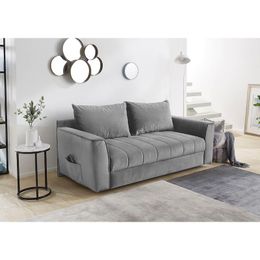 Jockenh&ouml;fer Schlafsofa &raquo;Rick, B: 188 cm, Liegefl. 86x200 cm&laquo; mit Schlaffunktion, Bettkasten & seitl. Tasche grau Samtoptik (100% Polyester);R&uuml;ckseite mit 