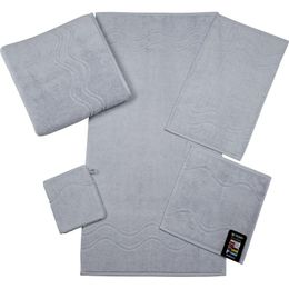 Ross Waschhandschuh &raquo;Cashmere feeling&laquo; mit Wellen-Bord&uuml;re grau Frottier, Baumwolle B/L: 16cmx22cm, 6 Stk., Frottier