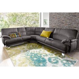 Trendmanufaktur Ecksofa &raquo;Cecilia in italienischem Design, modern und komfortabel, L-Form&laquo; bequeme Armlehnen, mit langem Schenkel grau NaturLEDER (