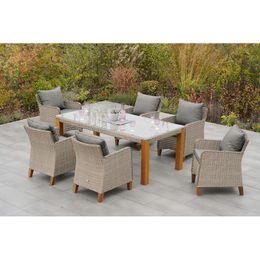 Merxx Garten-Essgruppe &raquo;Avellino&laquo; 7 Stk. tlg. inkl. Auflagen beige Aluminium, Kunststoff, Massivholz Einheitsgr&ouml;&szlig;e