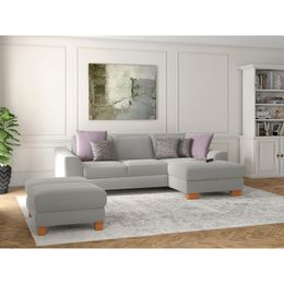 Sit & More sit&more Ecksofa &raquo;Dundee L-Form&laquo; mit Federkern und Massivholzf&uuml;&szlig;en, wahlweise mit Kopfteilverstellung silber B/H/T: 264cm x 86cm x 175cm, Struktur, 