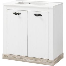 Home Affaire Waschtisch &raquo;Florenz, Waschbeckenunterschrank inkl. Waschbecken, Metallgriffe&laquo; in Pinie Wei&szlig;, stehend, Breite 82 cm, inkl. 