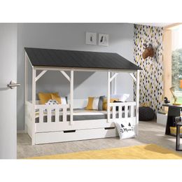 Vipack Kinderbett &raquo;Hausbett, aus MDF und Massivholz, Dach schwarz oder wei&szlig;&laquo; B/H/T ca. 214,2x174x105,3cm, inkl. umlaufende Umrandung, wahlweise mit oder ohne