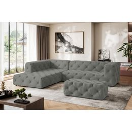 Home Affaire Ecksofa &raquo;FOLLINA&laquo; L-Form, mit klassischer Chesterfield-Knopfheftung grau 100% Polyester B/H/T: 325cm x 71cm x 228cm, Samtoptik, Ottomane 
