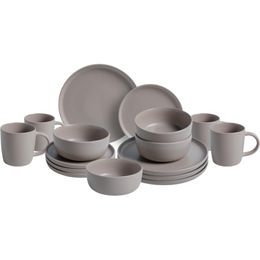 Van Well Kombiservice &raquo;Geschirr-Set Grigio, 16-teilig&laquo; rund, taupe, sp&uuml;lmaschinen- und mikrowellengeeignet grau Steingut 16 Stk.