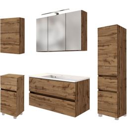 Welltime Badm&ouml;bel-Set &raquo; M&ouml;bel Baabe Waschtisch-Set 3tlg. oder 5tlg.&laquo; 5 Stk. tlg. braun Holzwerkstoff Set 15 5tlg.: Waschtisch 100cm breit, 