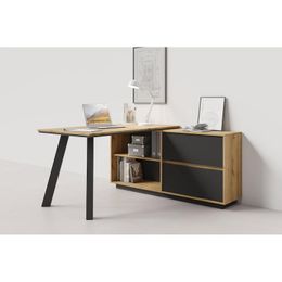 ByLiving Schreibtisch &raquo;TALOS&laquo; Tischplatte Evoke Eiche, aufgedoppelt, zweifarbige Kante, Schubk&auml;sten B/H/T: 138cm x 75cm x 150cm