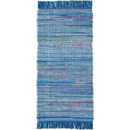 ANDIAMO Teppich &raquo;Frida&laquo; rechteckig 8 mm H&ouml;he Handweb Teppich, Fleckerl, reine Baumwolle, handgewebt, mit Fransen blau Baumwolle B : 60cm 1 Stk., 8mm, L: 120cm