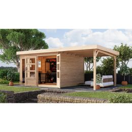 Karibu Gartenhaus &raquo;Langesee 6 mit Anbaudach&laquo; aus hochwertiger nordischer Fichte mit wasserabweisender Profilierung beige Holzwerkstoff ohne Fu&szlig;boden, ohne 
