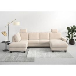 Home Affaire Wohnlandschaft &raquo;Summer U-Form&laquo; mit oder ohne Schlaffunktion und Bettkasten, wengefarbene Holzf&uuml;&szlig;e beige 100% Polyester B/H/T: 314cm x 