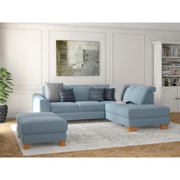 Sit & More sit&more Ecksofa &raquo;Dundee L-Form&laquo; mit Federkern und Massivholzf&uuml;&szlig;en, wahlweise mit Kopfteilverstellung blau B/H/T: 263cm x 86cm x 219cm, Struktur weich