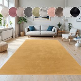 Paco Home Fellteppich &raquo;Kunstfell Soft 380&laquo; rechteckig 14 mm H&ouml;he Langflor, Kuschelteppich - besonders weich, Uni-Farben gelb Polyester B : 120cm 1 Stk., 14mm, L