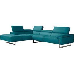Egoitaliano Ecksofa &raquo;Malika, elegant und bequem, Designsofa, L-Form&laquo; mit Ottomane, inkl. Kopfteilverstellung und chromfarbenen Metallf&uuml;&szlig;en blau B/H/T: 300cm x 