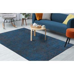 Kayoom Teppich &raquo;Kalea 225&laquo; rechteckig 8 mm H&ouml;he Flachgewebeteppich mit Relief-Design, Used-Look, moderne Farben blau Polyester B : 80cm 1 Stk., 8mm, L: 150cm