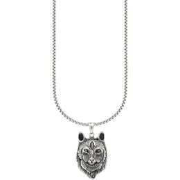 Bruno Banani Herren Kette mit Anh&auml;nger &raquo;Schmuck Geschenk Halsschmuck Halskette mit Anh&auml;nger Wolfskopf-Optik&laquo; schwarz Edelstahl, L: 55 B: 2,9mm