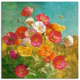 Artland Leinwandbild &raquo;Mohnblumenfeld&laquo; Blumen 1 Stk. tlg. auf Holzrahmen gespannt bunt Leinwand B/H/T: 40cm x 40cm, Leinwandbild Blumen quadratisch, 1 Stk.