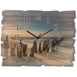 Artland Wanduhr &raquo;Holzuhr Sonnenuntergang Strand Wellenbrecher&laquo; wahlweise mit Quarz- oder Funkuhrwerk, lautlos ohne Tickger&auml;usche braun B/H/T: 40cm x 30cm x 