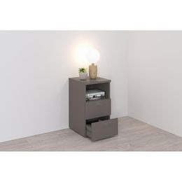 FMD Nachtkonsole &raquo;Suva&laquo; Nachttisch m. 2 Schubk&auml;sten und offenem Fach grau Holzwerkstoff B/H/T: 35cm x 60cm x 40cm