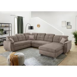 Jockenh&ouml;fer Wohnlandschaft &raquo;Livorno U-Form, B: 354 cm&laquo; mit Schlaffunktion, Bettkasten, Kopfteilverstellung & Zierkissen braun Luxus-Mocrofaser in Lederoptik (100%