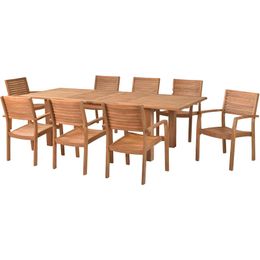 Merxx Garten-Essgruppe &raquo;&raquo;Batavia&laquo;&laquo; Set, Tisch doppelt ausziehbar: 100x 180/220/260x 75 cm, 9 Stk. tlg. Sessel stapelbar, Doppelausziehtisch Beine 9x9 