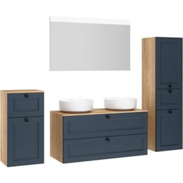 Nobilia Badm&ouml;bel-Set &raquo;Cascada&laquo; Set, inkl. 2 Aufsatzwaschbecken und beleuchtetem Spiegel mit Touch-Sensor, 6 Stk. tlg. blau B/H/T: 230cmcm x 184cmcm x 